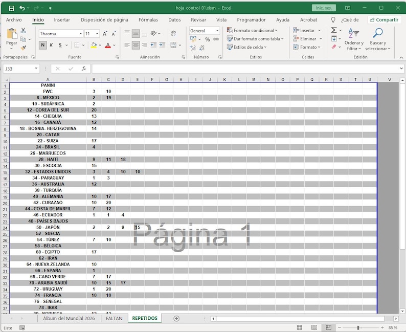 Plantilla Excel Álbum del Mundial 2026 | Control de Cromos Repetidos y ...