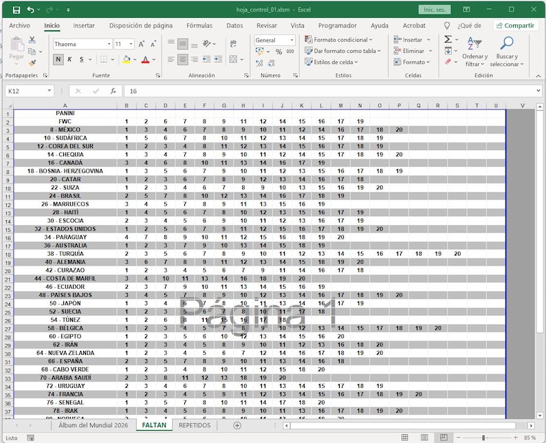 Plantilla Excel Álbum del Mundial 2026 | Control de Cromos Repetidos y ...