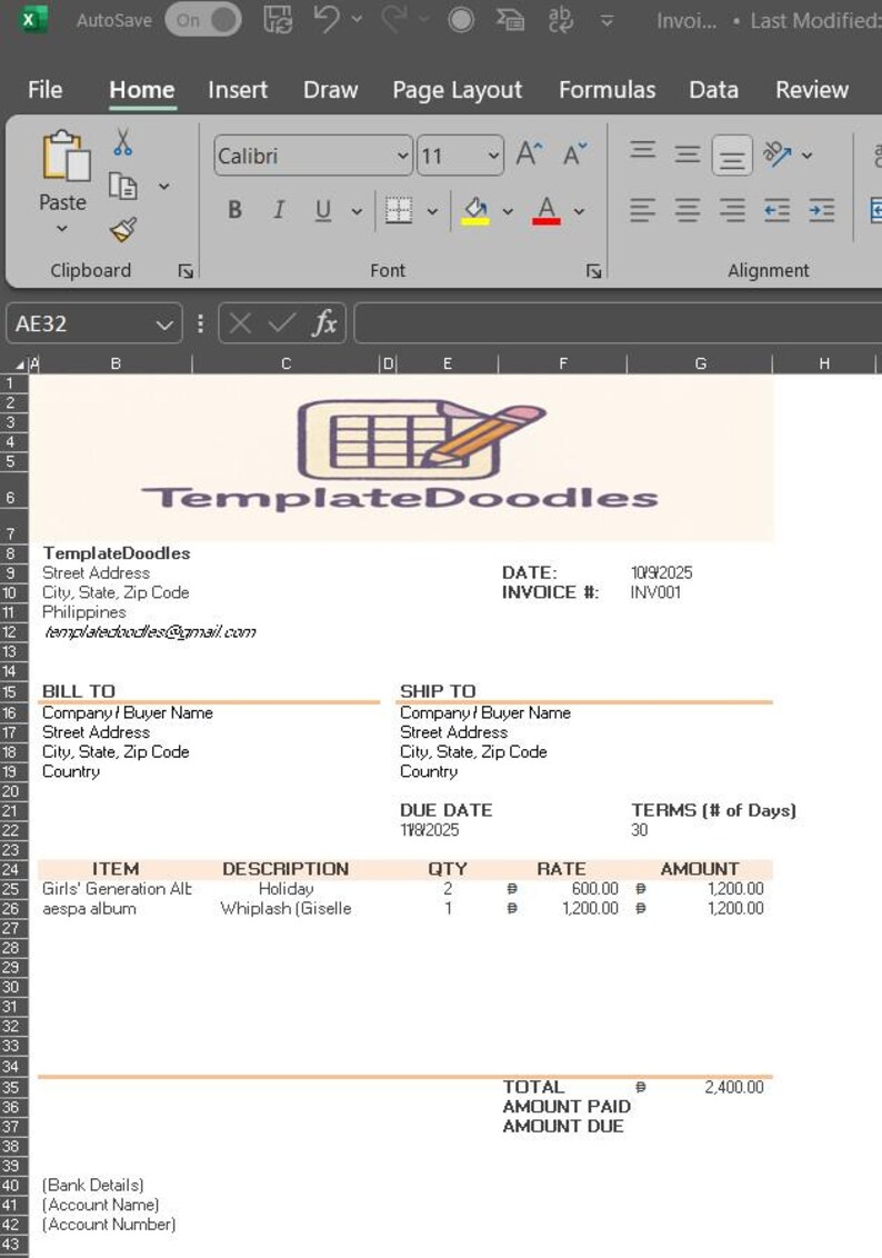 Business Invoice Template - Etsy