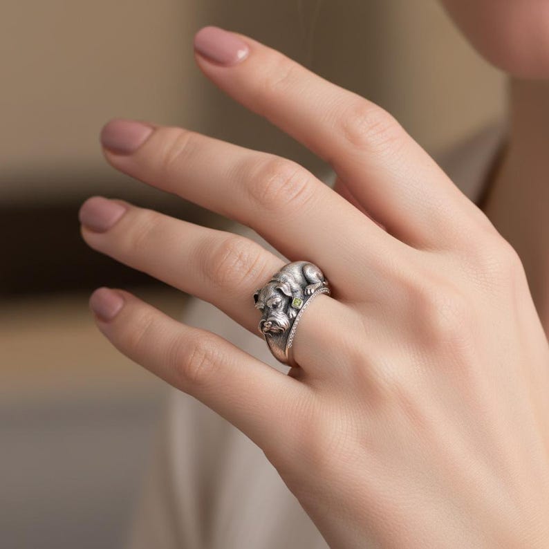 Sterling Silver Schnauzer Ring: Pink Sapphire, Pavé Dog Memorial - Etsy