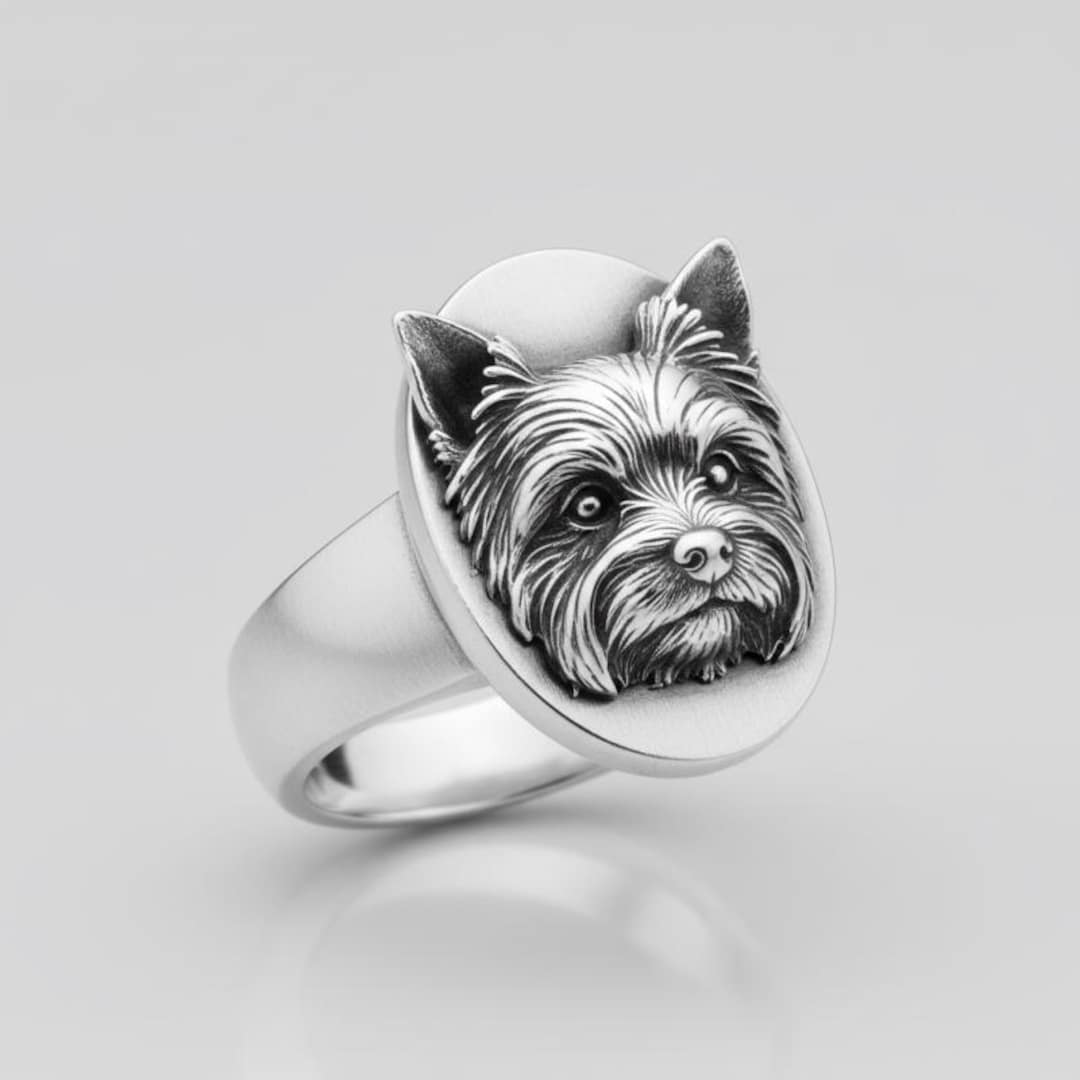 Yorkie Ring Sterling Silver | Yorkshire Terrier Dog Portrait Signet ...