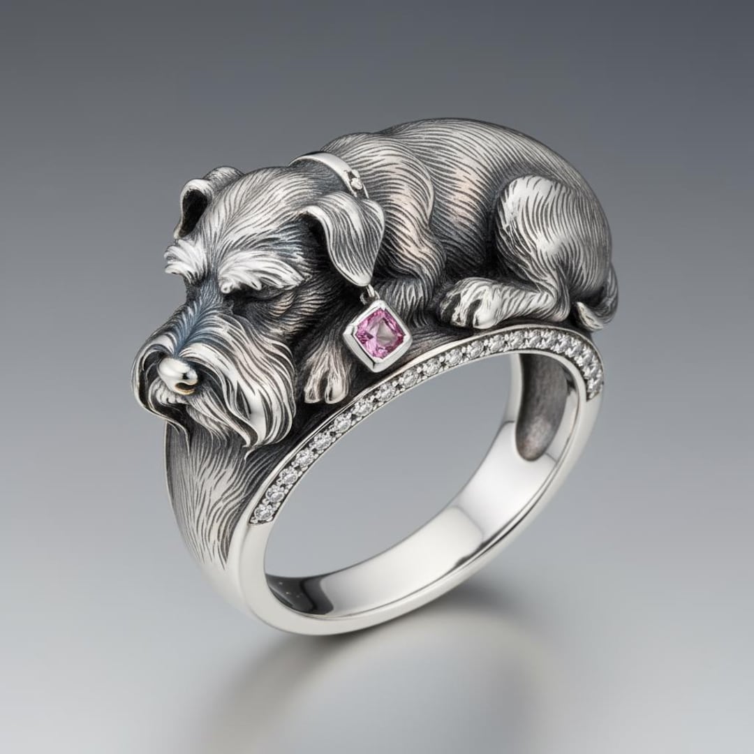 Sterling Silver Schnauzer Ring: Pink Sapphire, Pavé Dog Memorial - Etsy ...