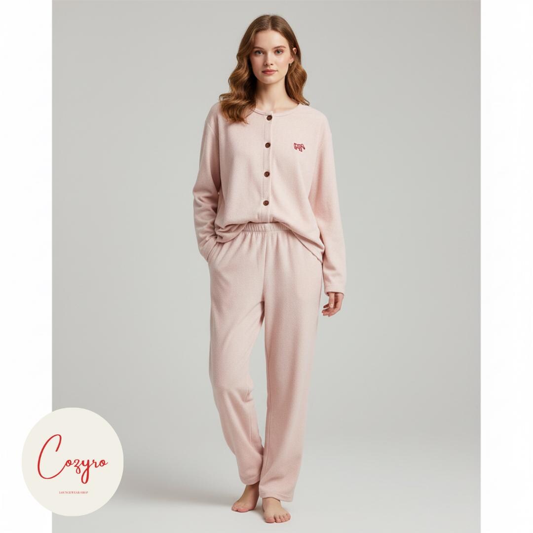 Soft Pink German Velvet Pyjama Set for Women – Cozy Two Piece Sleepwear ...