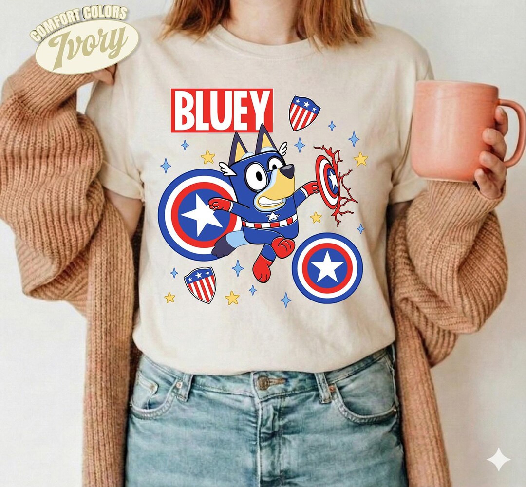 Comfort Colors Bluey Captain America Superhero Shirt, Bluey Avengers ...