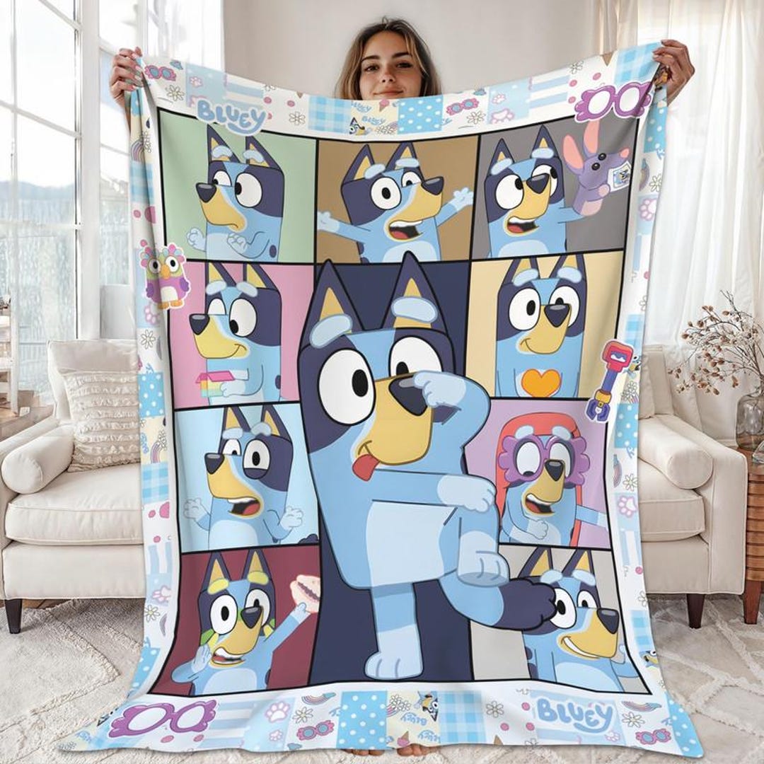 Bluey Cartoon Movie Blanket, Bluey Fleece Blanket, Bluey Family Throw ...