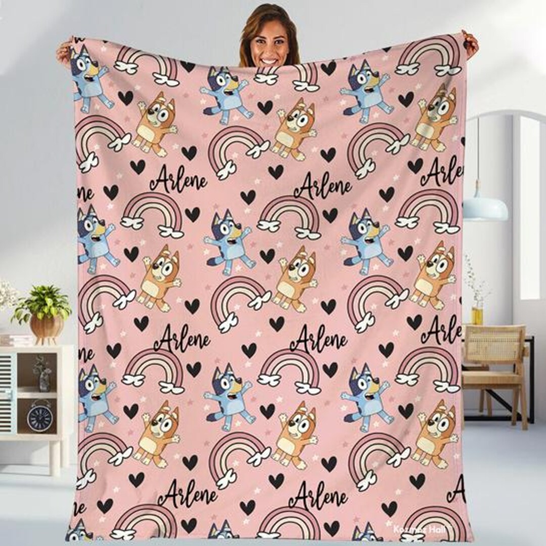 Personalized Bluey Name Blanket, Bluey and Bingo Fleece Blanket, Bluey ...