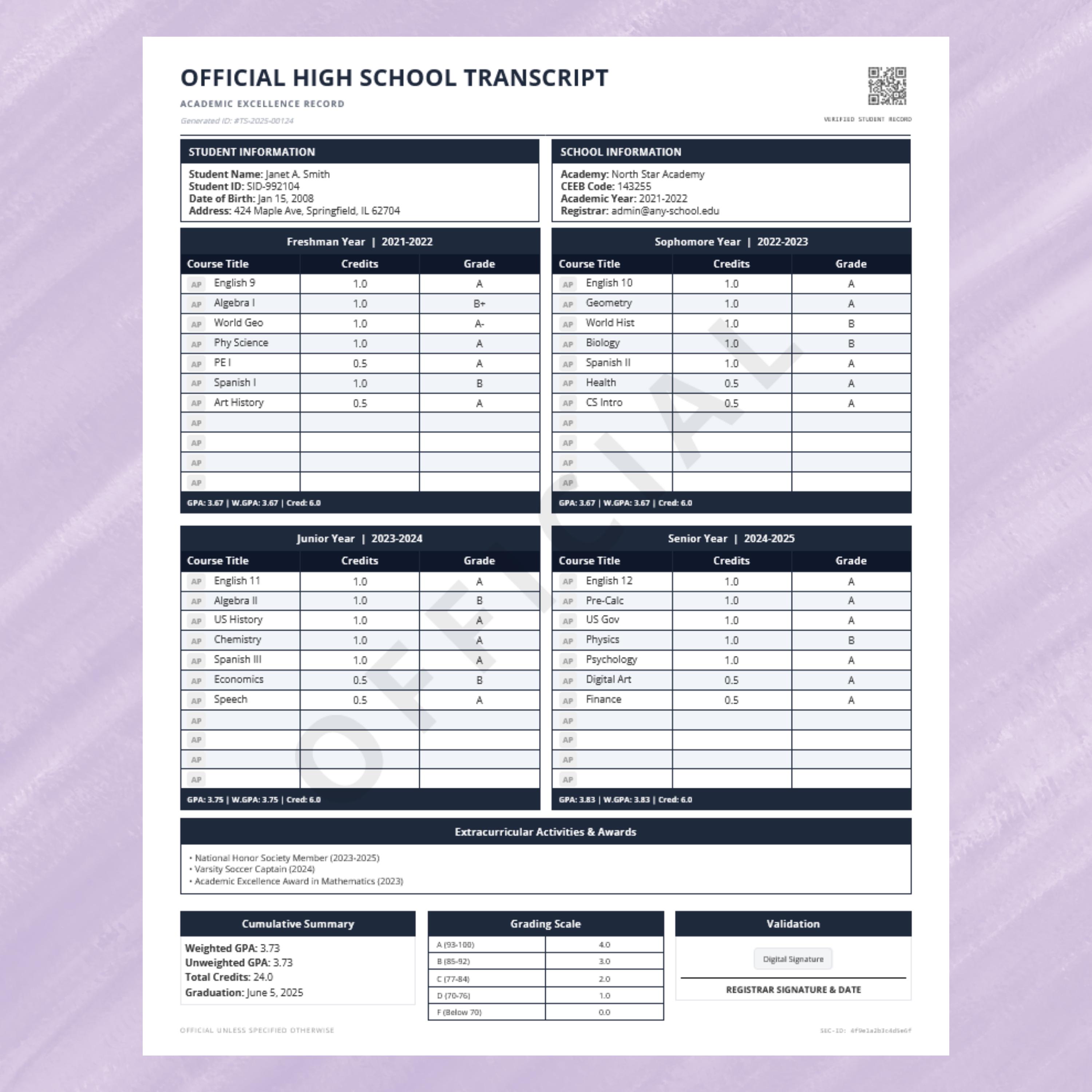 High School Transcript Template | Printables Home School Diploma ...