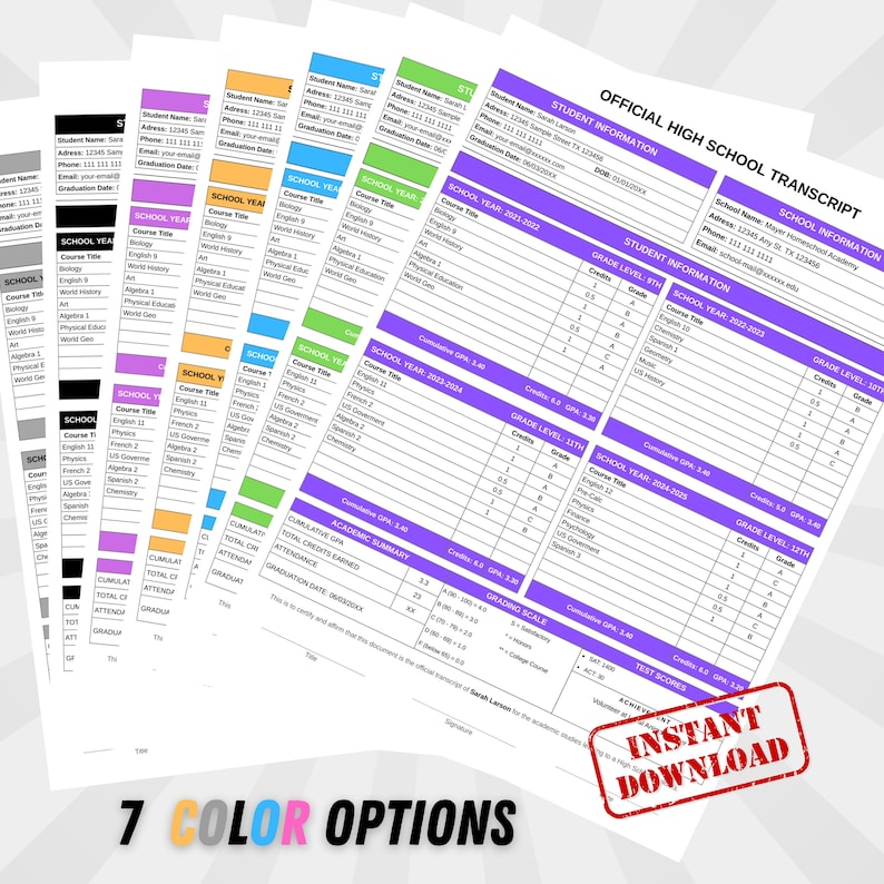 Editable High School Transcript Canva Template | Fillable Academic ...