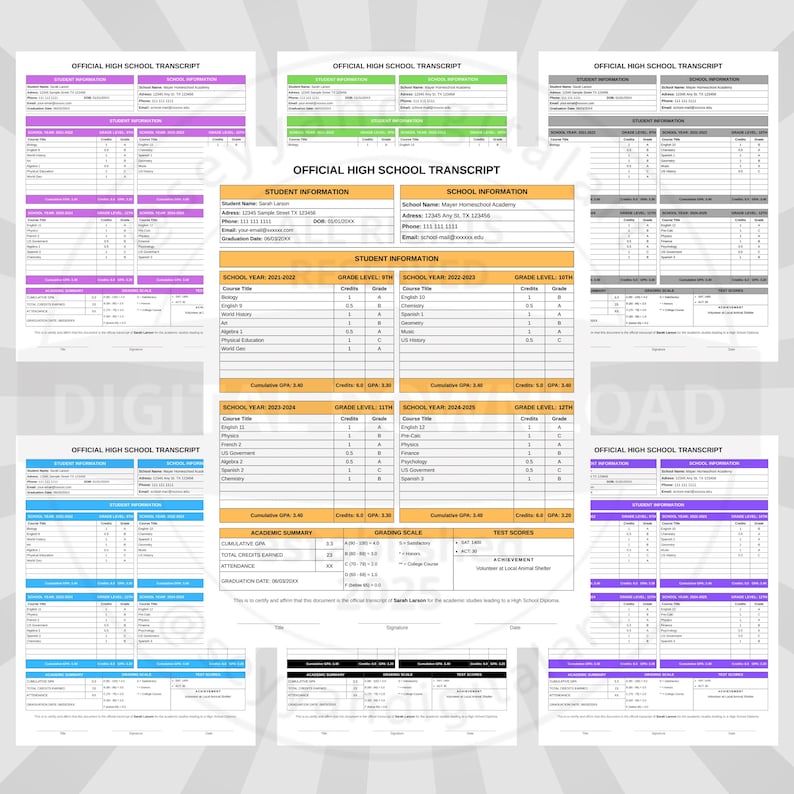 Editable High School Transcript Canva Template | Fillable Academic ...