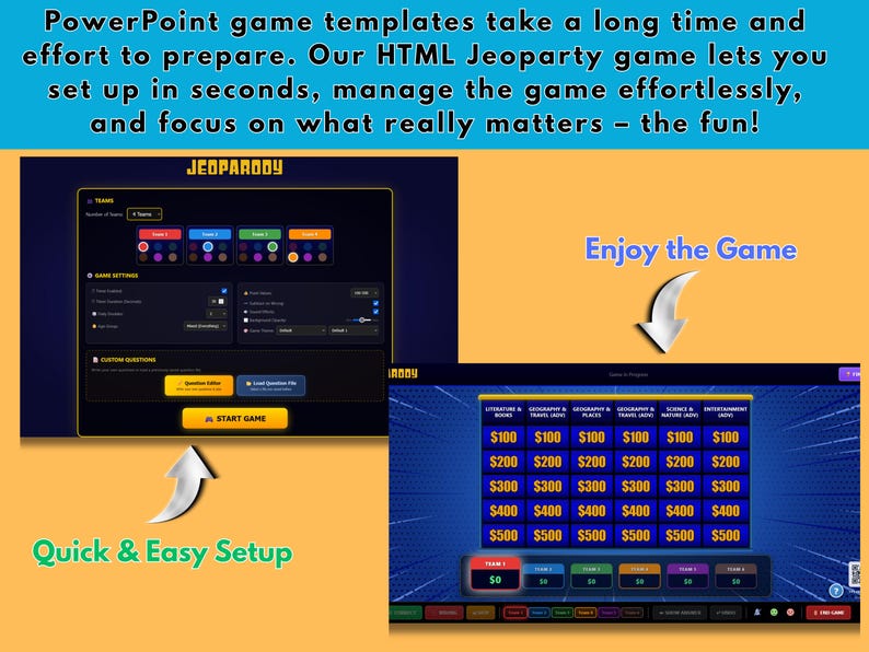 Interactive Jeoparty Game | Editable Quiz Template | No Powerpoint ...