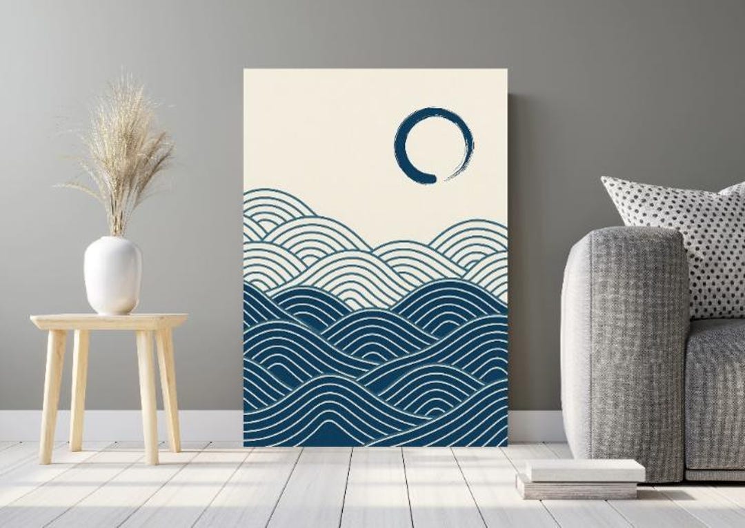 Modern Japanese Zen Wave Line Art, Minimalist Geometric Wall Decor ...