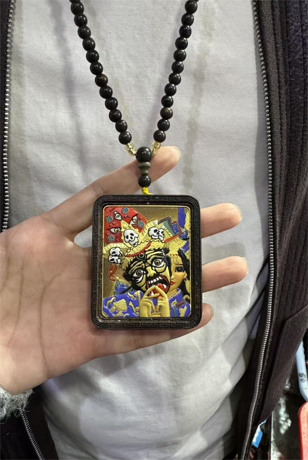 Hand Carved Zaki Ram Thangka Pendant Necklace: Buddha Amulet Zen Decor ...