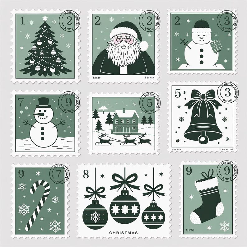 Retro Christmas Postage Stamp Png, Vintage Santa Stamps Png, Family ...