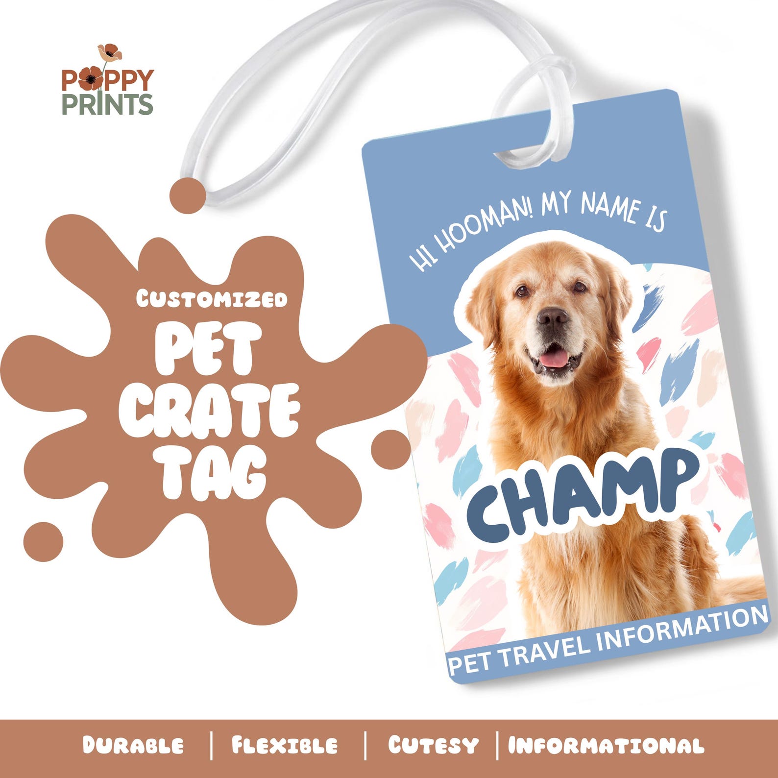 Custom Pet Travel Tag: Photo ID for Dog Bag & Crate - Etsy