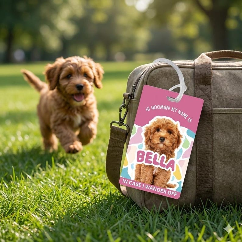 Custom Pet Travel Tag: Photo ID for Dog Bag & Crate - Etsy