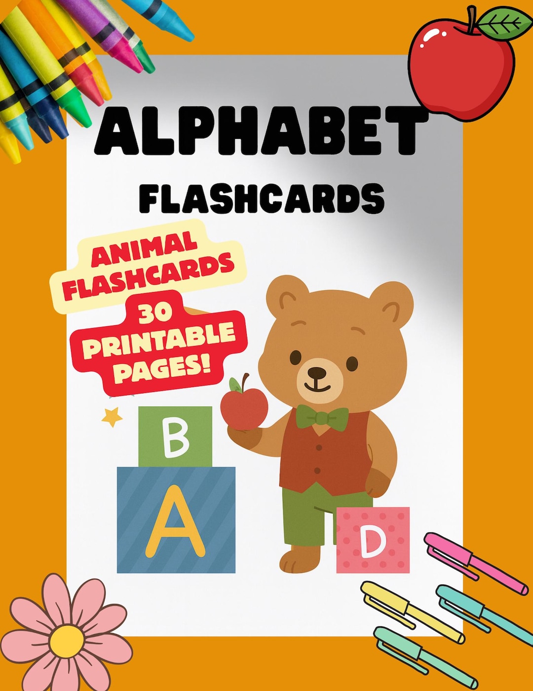 Animal Alphabet Flashcards – 26 Printable ABC Cards for Kids | Digital ...