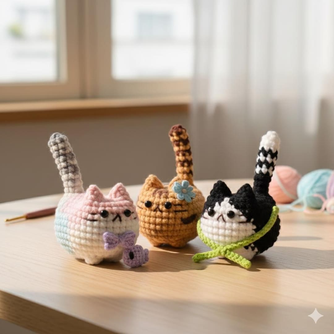 Mini Cat Crochet Pattern Bundle PDF, Amigurumi Cat Set, Cute Plush Toy ...