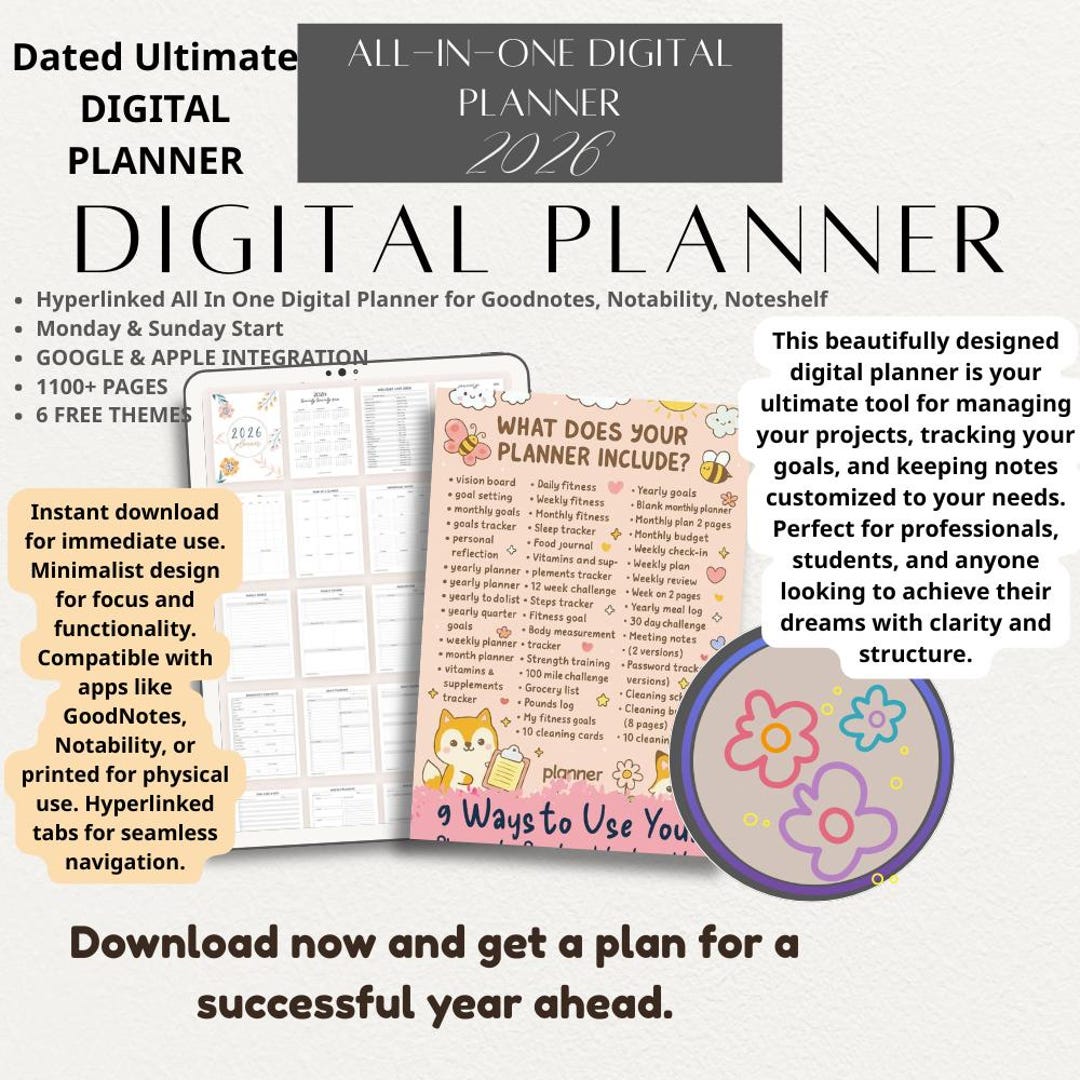 All-in-one Digital Planner 2026 2027 2028, Hyperlink Digital Planner ...