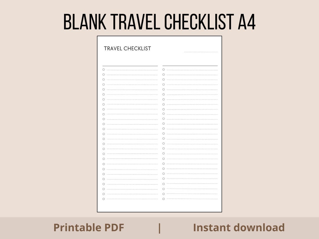 Blank Travel Checklist PDF | Vacation Packing Checklist | Trip Planner ...