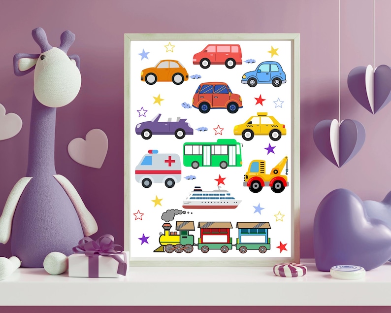 Transportation Wall Art , Vehicle Nursery Prints, Cars Bus Train Truck ...