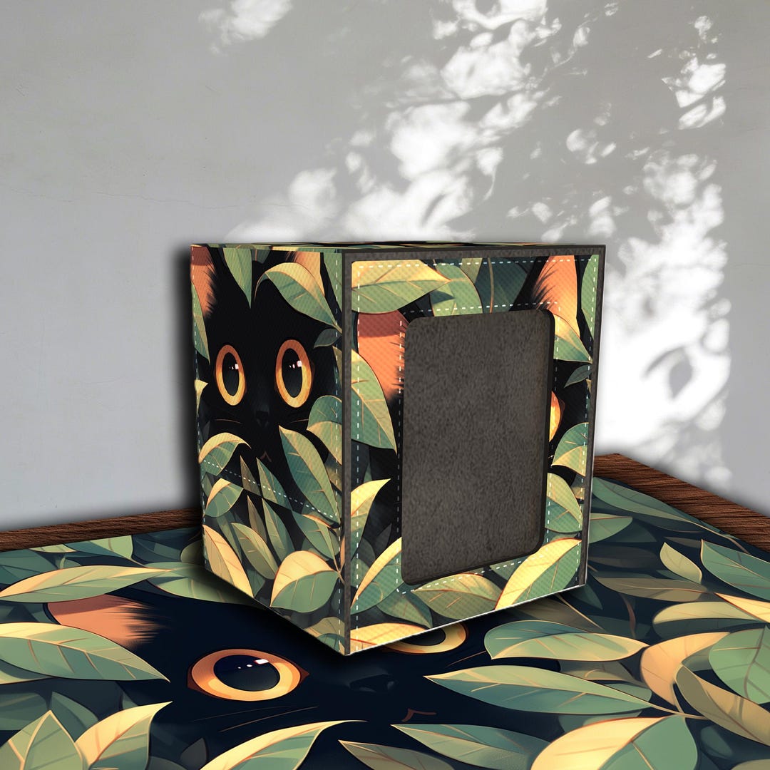 MTG Deck Box, Hiding Black Cat, Leather, 100+ Sleeved Card Storage - Etsy