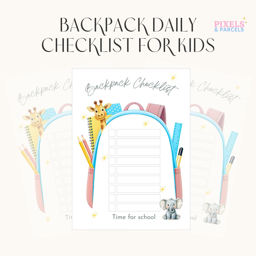 Kids Backpack Checklist Printable | School Morning Routine Organizer ...