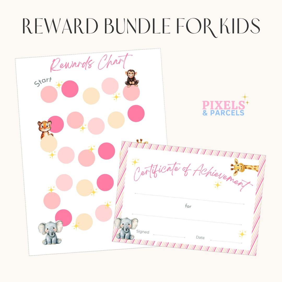 Kids Rewards Chart & Certificate of Achievement Printable Set | Cute ...