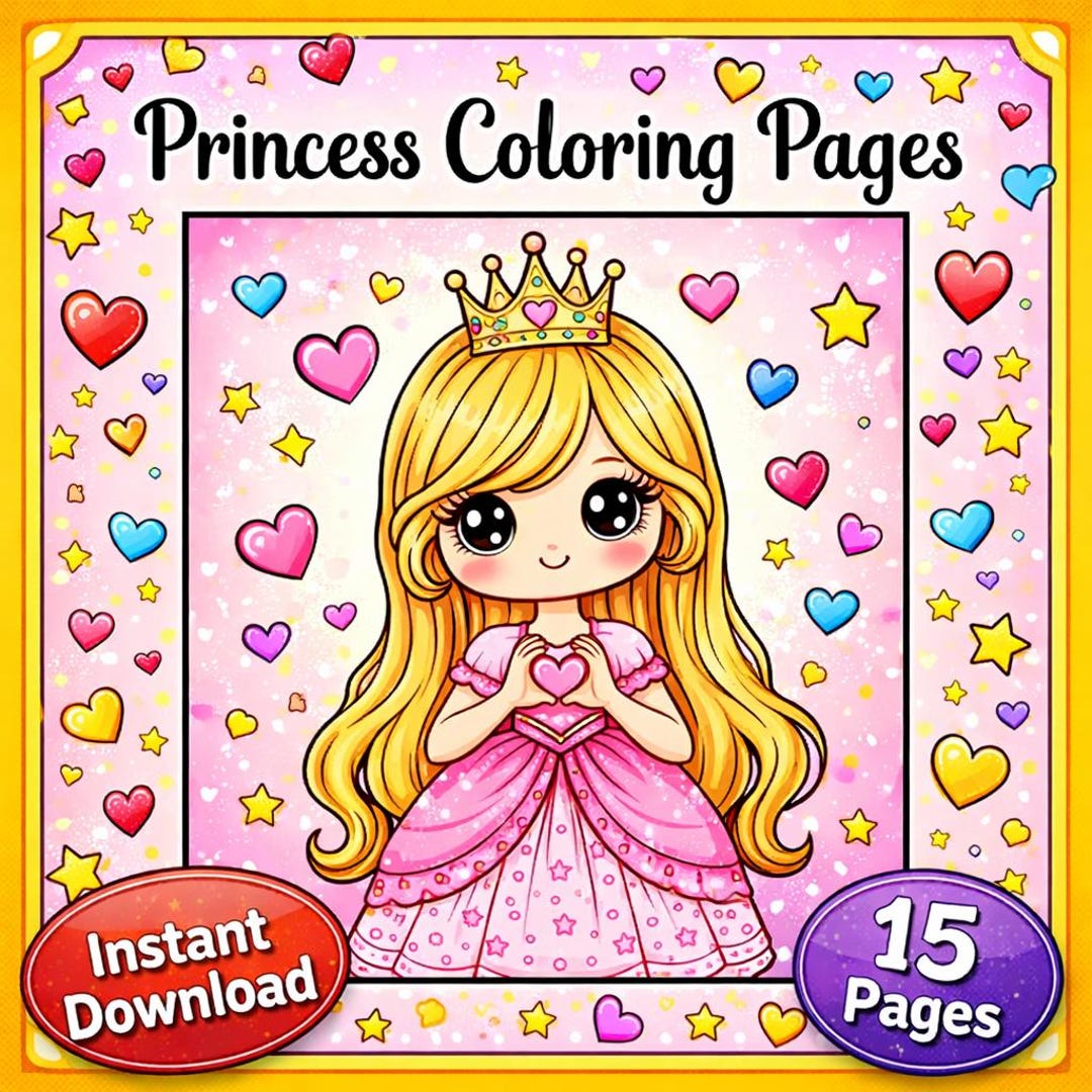 Printable Princess Coloring Book for Kids - 15 Pages (A4 & US Letter ...