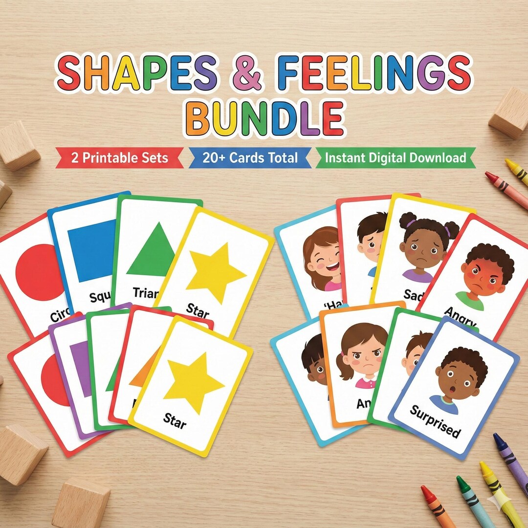 Printable Shapes & Feelings Flashcards Bundle, 20+ Educational Cards ...