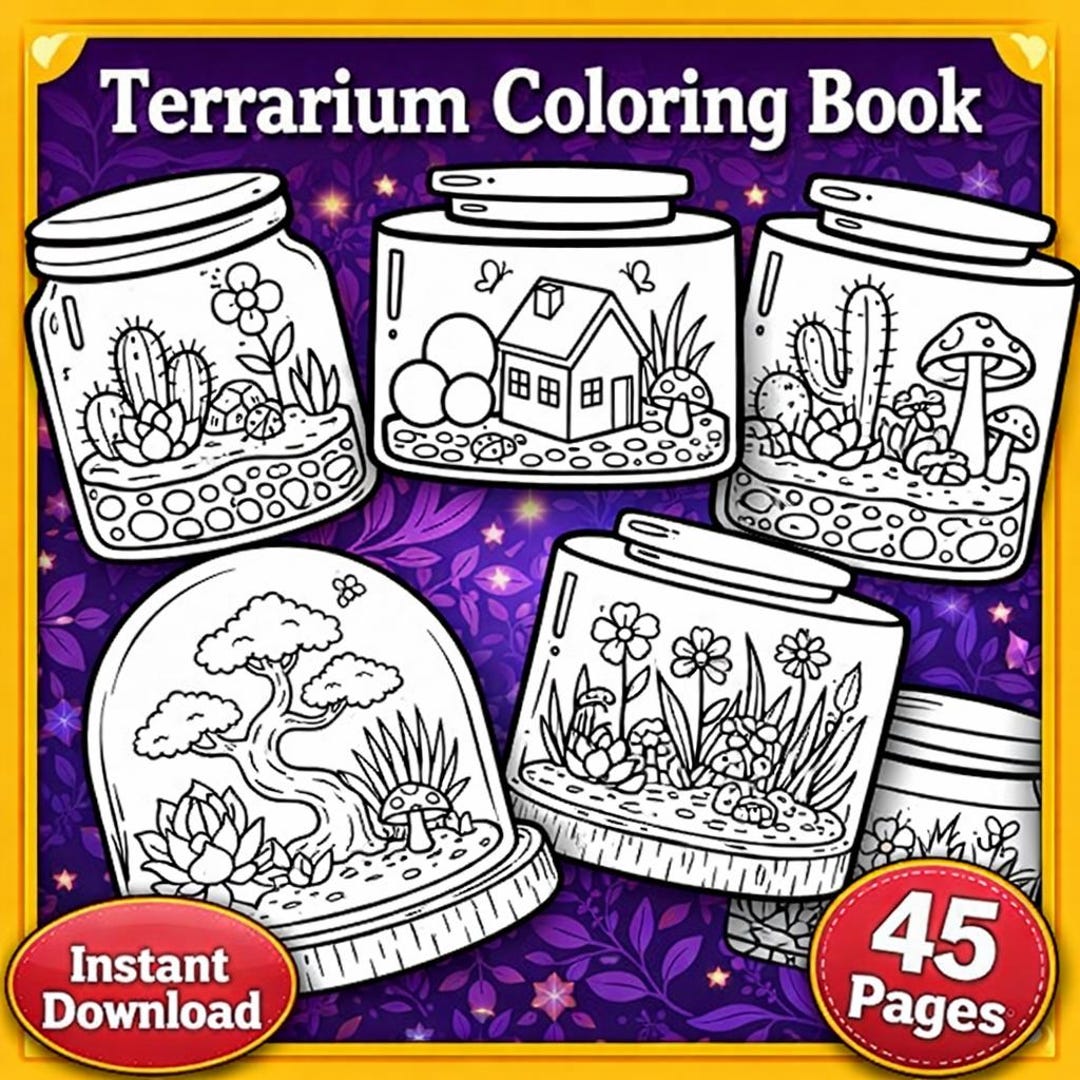 Terrarium Coloring Book, 45 Pages Printable Pdf, Bold Lines & Simple ...