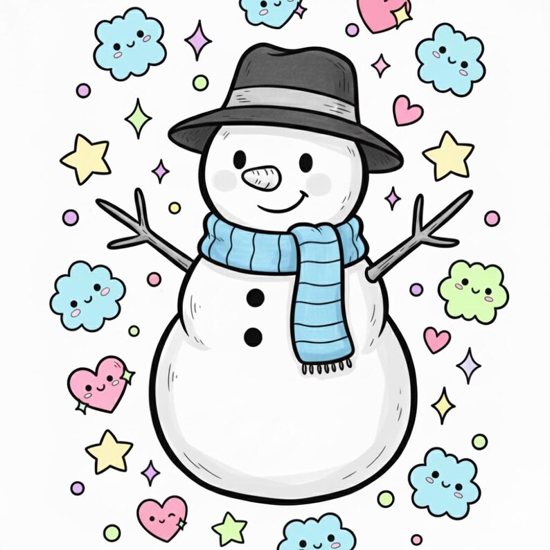 40 Grayscale Snowman Coloring Pages – Printable Winter Activity (PDF ...