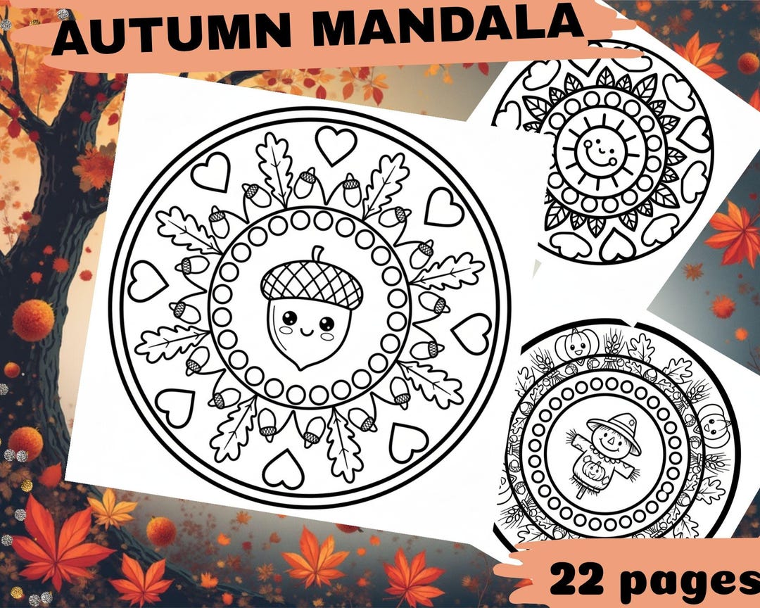 Autumn Mandala Coloring Pages for Kids, 22 Pages Printable Pdf - Etsy