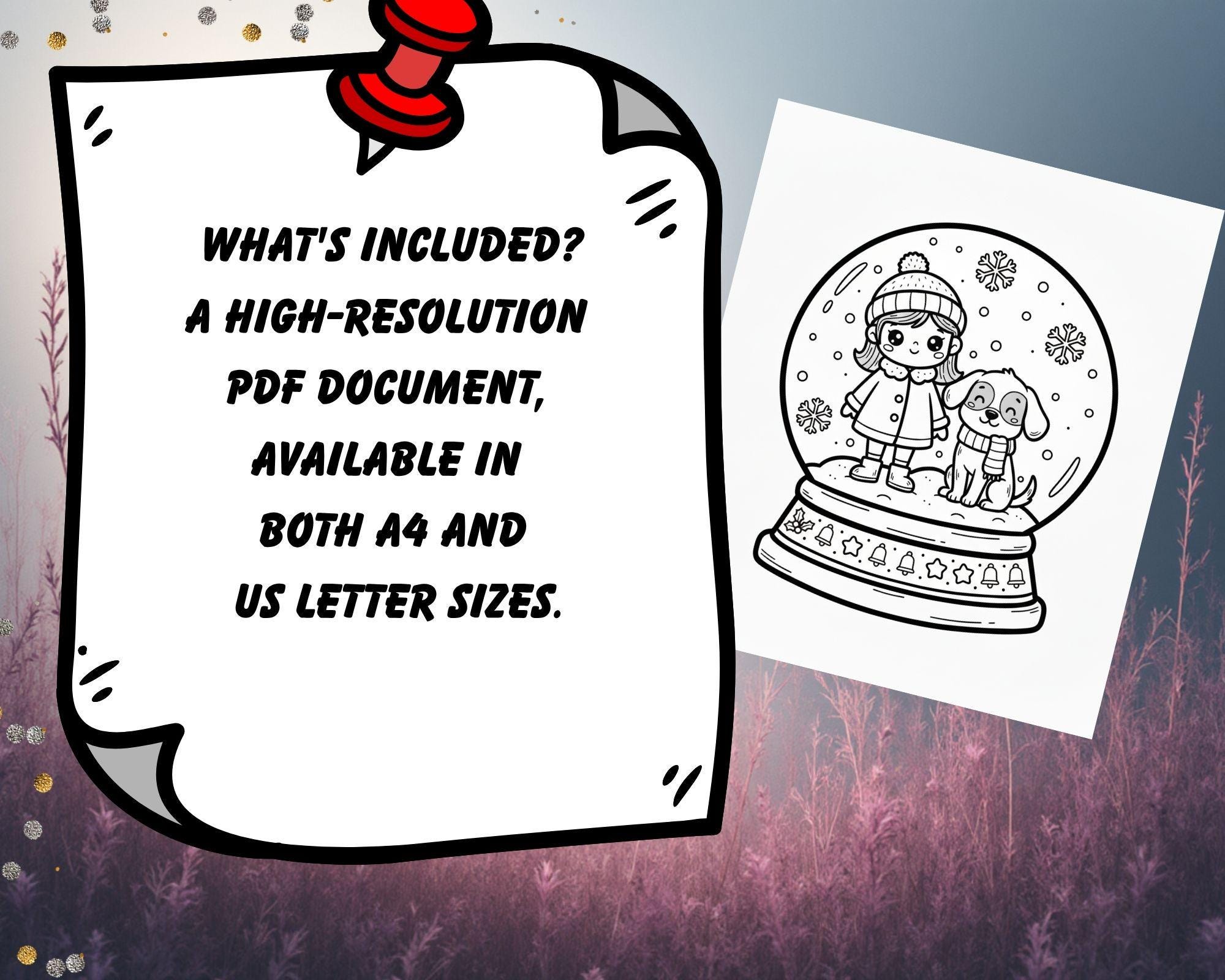 30 Snow Globe Coloring Pages, Grayscale Winter Scenes (digital Download ...