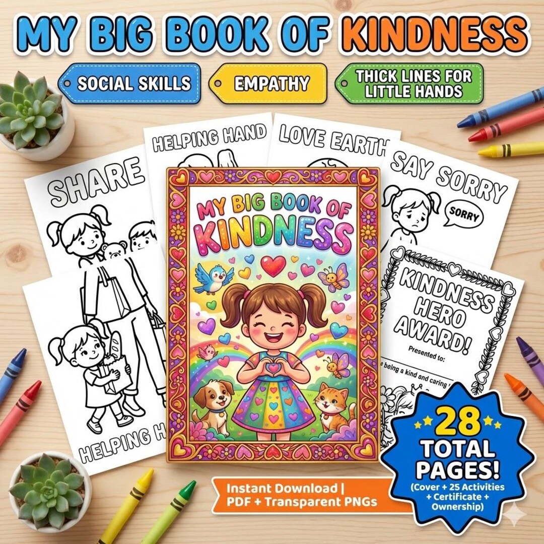 Preschool Social Skills Coloring Book, Kindness Empathy SEL (digital ...