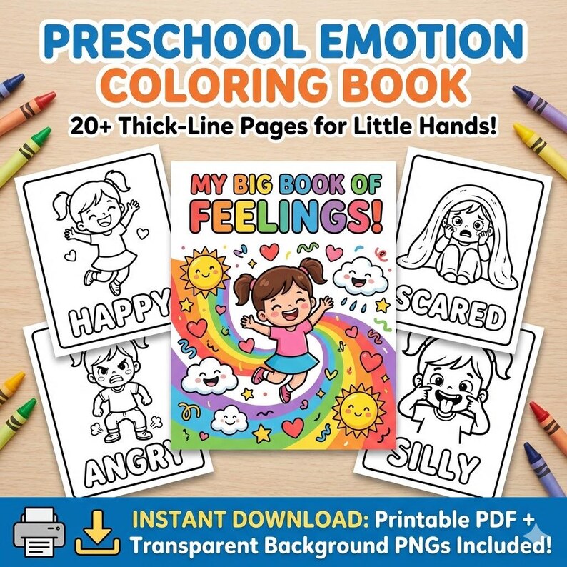 Preschool Feelings Coloring Book, Kids Emotions, SEL Workbook, Thick ...