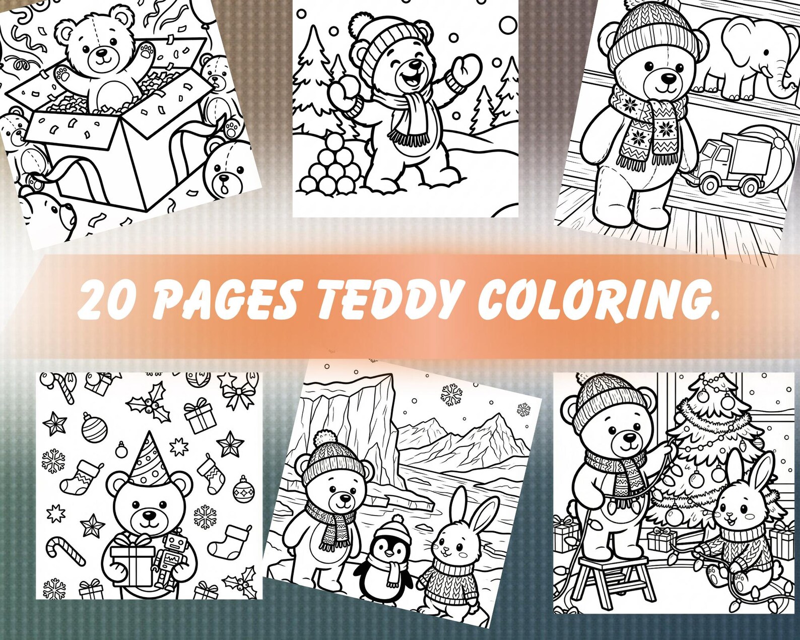 Teddy Bear Winter Coloring Book Printable PDF, 20 Cute Winter Scenes ...