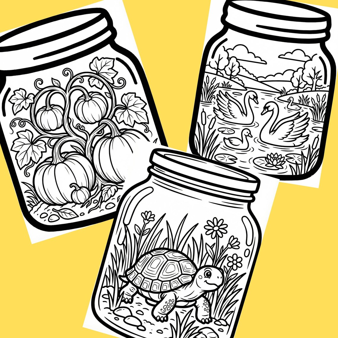 4 Seasons in Mason Jars Coloring Book, Nature Scenes (PDF Pattern) - Etsy