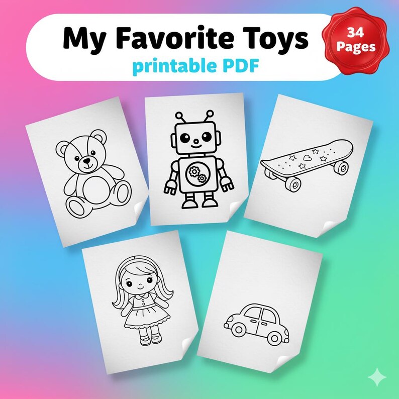 My Favorite Toys Coloring Pages, Instant Download 34 Pages Activity ...
