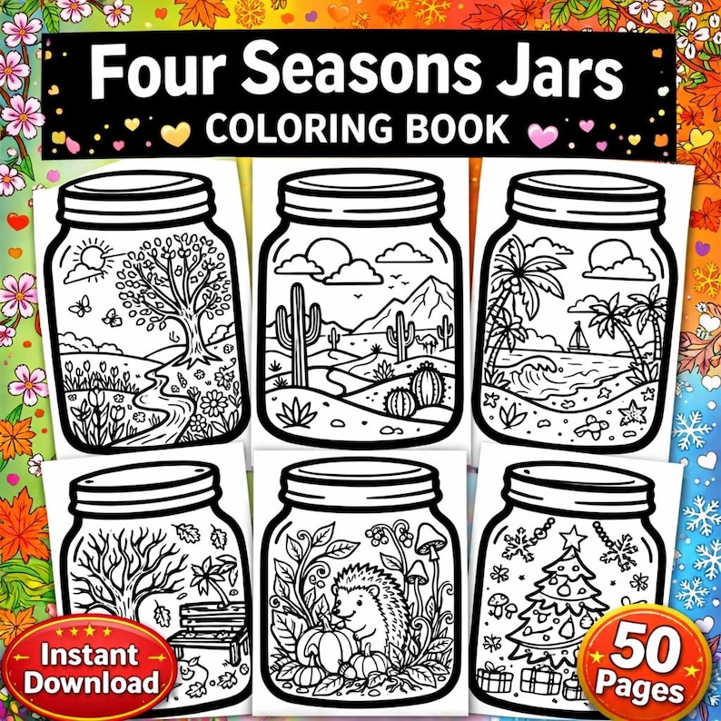 4 Seasons in Mason Jars Coloring Book, Nature Scenes (PDF Pattern) - Etsy