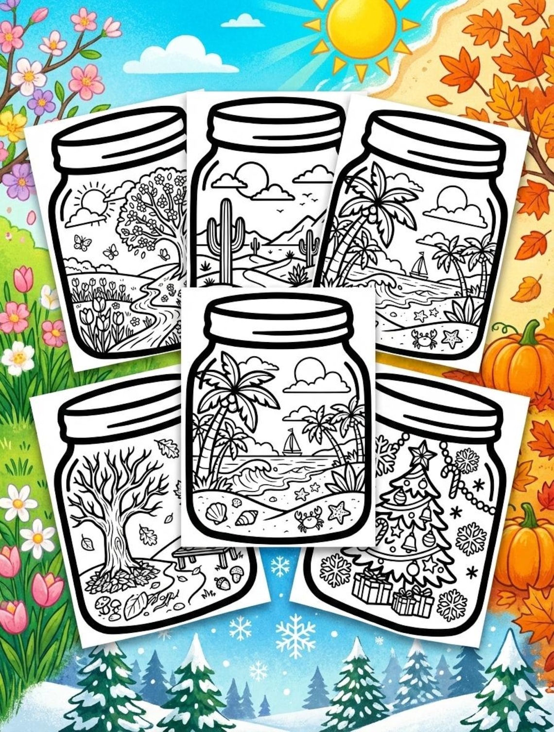 4 Seasons in Mason Jars Coloring Book, Nature Scenes (PDF Pattern) - Etsy