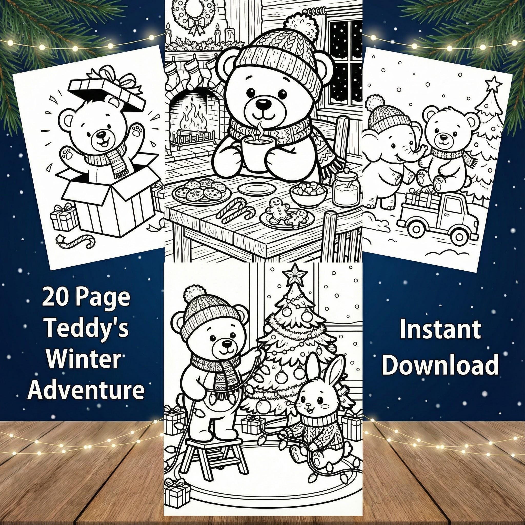 Teddy Bear Winter Coloring Book Printable PDF, 20 Cute Winter Scenes ...