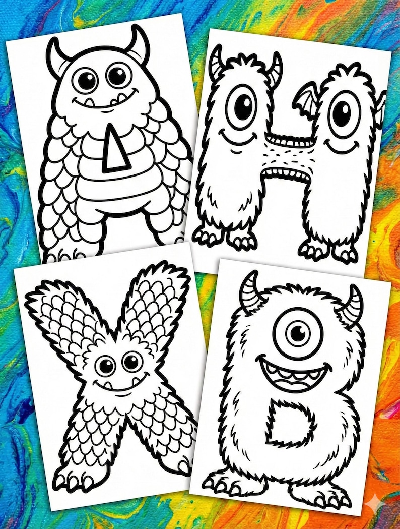 Monster Alphabet Coloring Book Printable, Cute Creatures A-Z PDF ...