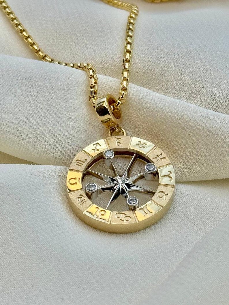 Personalized Compass Zodiac Necklace 925 Sterling Silver Gold Plated ...