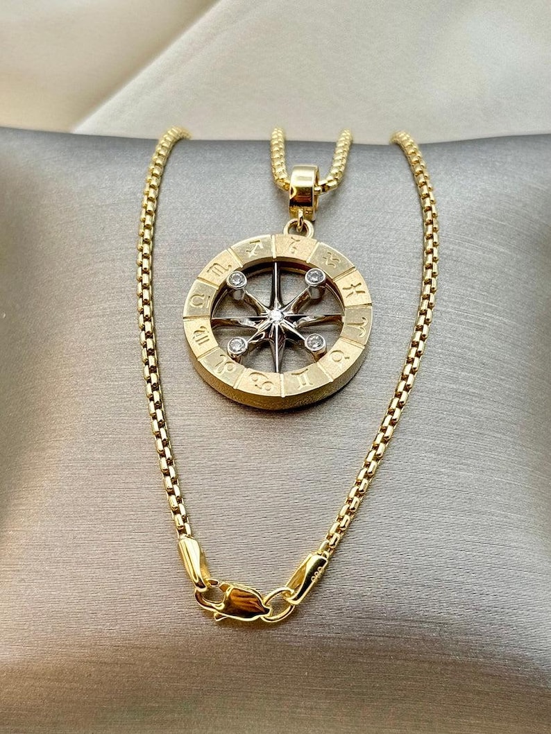 Personalized Compass Zodiac Necklace 925 Sterling Silver Gold Plated ...