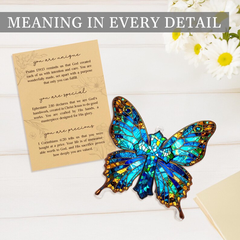 Butterfly Cross Ornament | Christian Gift | Stained Glass Style ...