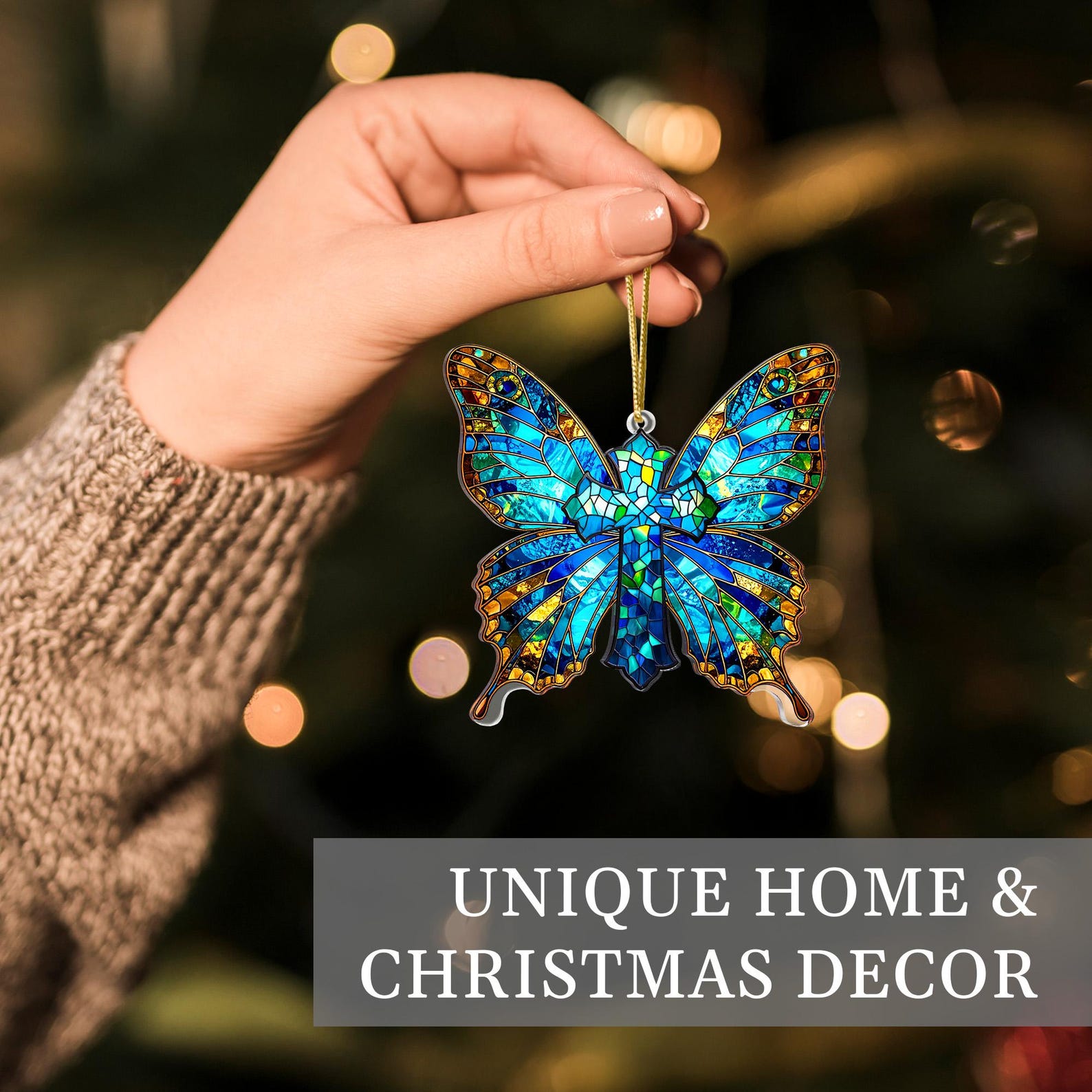 Butterfly Cross Ornament | Christian Gift | Stained Glass Style ...