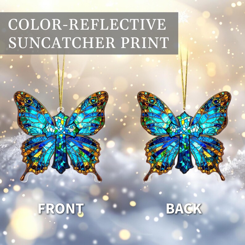 Butterfly Cross Ornament | Christian Gift | Stained Glass Style ...