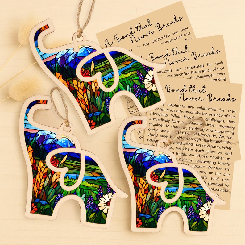 Elephant Friendship Ornament Set – A Bond That Never Breaks, Stained ...