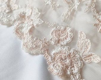 Peach Scalloped Embroidered Mesh Wide Stretch Lace Trim Sustainably Sourced Deadstock Ideal for Underwear and Bras