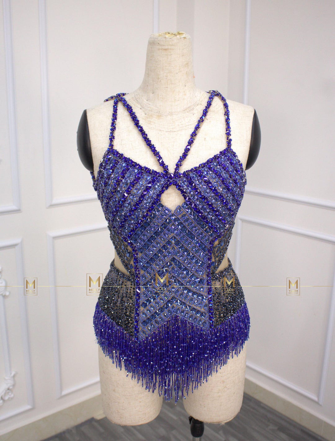 Full Set Body Suit Dark Blue Costume Handmade Full Beading for Show ...